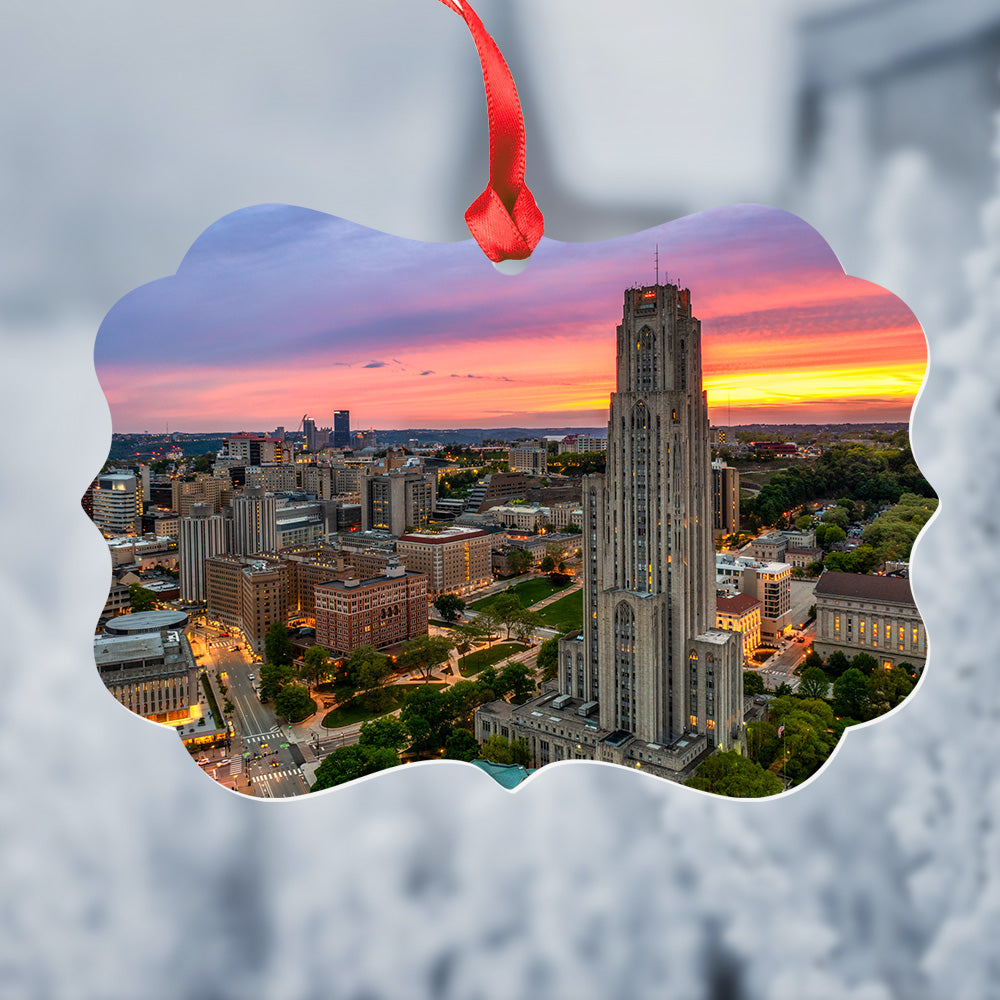 Cathedral of Learning Sunset Metal Christmas Ornament - Dustin McGrew ...