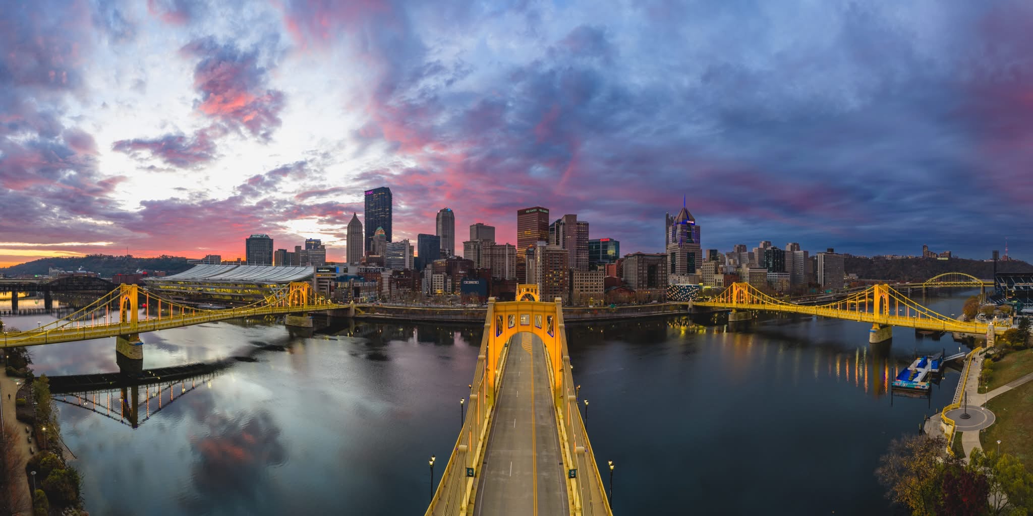 Pittsburgh Bridges Wall Art - Sister Bridges Sunrise Panorama - Dustin ...