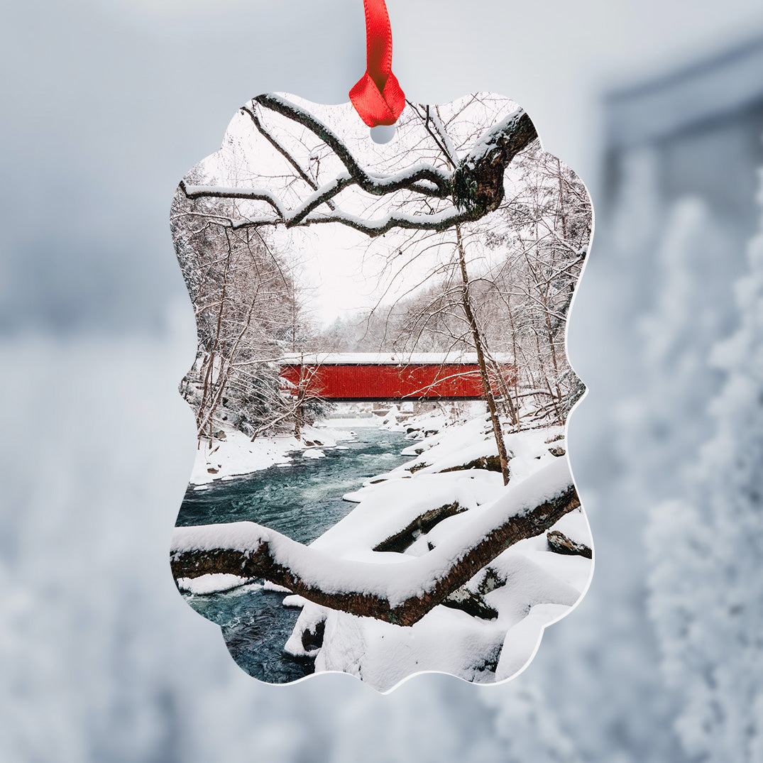 McConnells Mill Bridge Metal Christmas Ornament - Dustin McGrew Photography