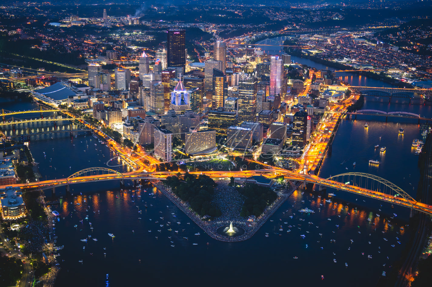 Pittsburgh Skyline Photography - Aerial Pittsburgh Skyline at Night ...
