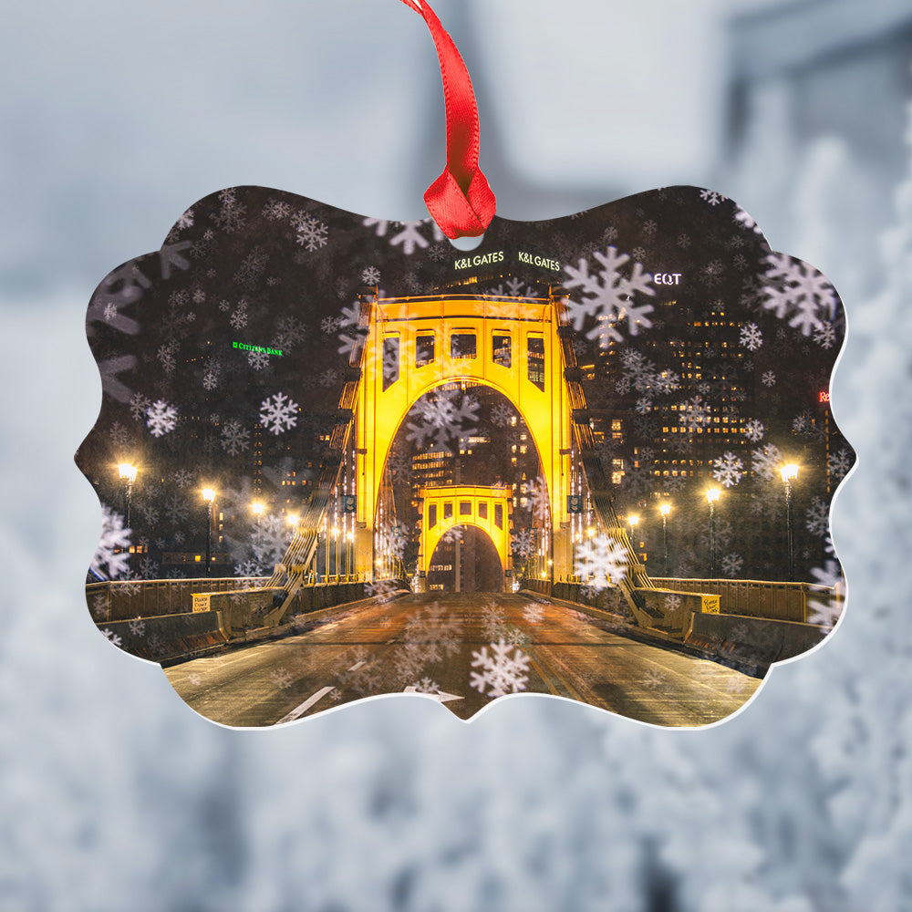 Clemente Bridge Snowflakes Metal Christmas Ornament - Dustin McGrew ...