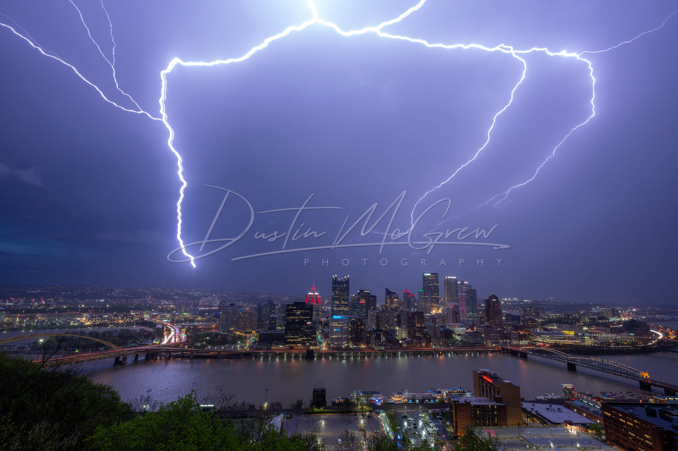Pittsburgh Photo Prints - Massive Lightning Bolt Over Downtown ...